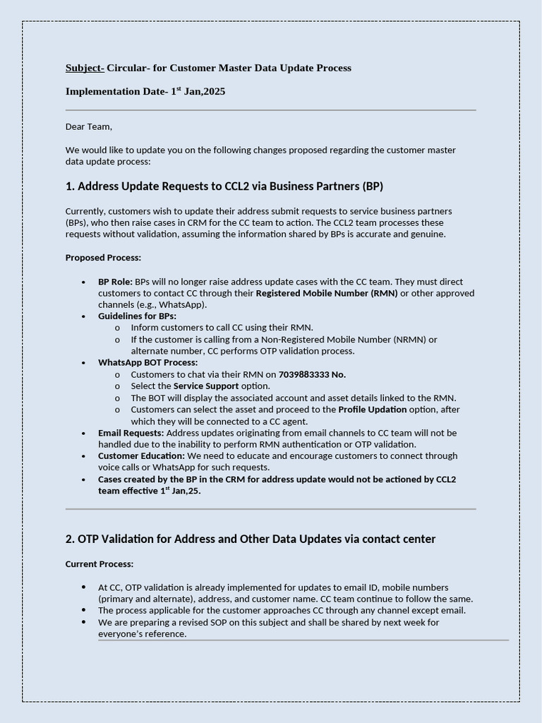Circular- for Customer Master Data Update Process_1.1.25 | PDF ...