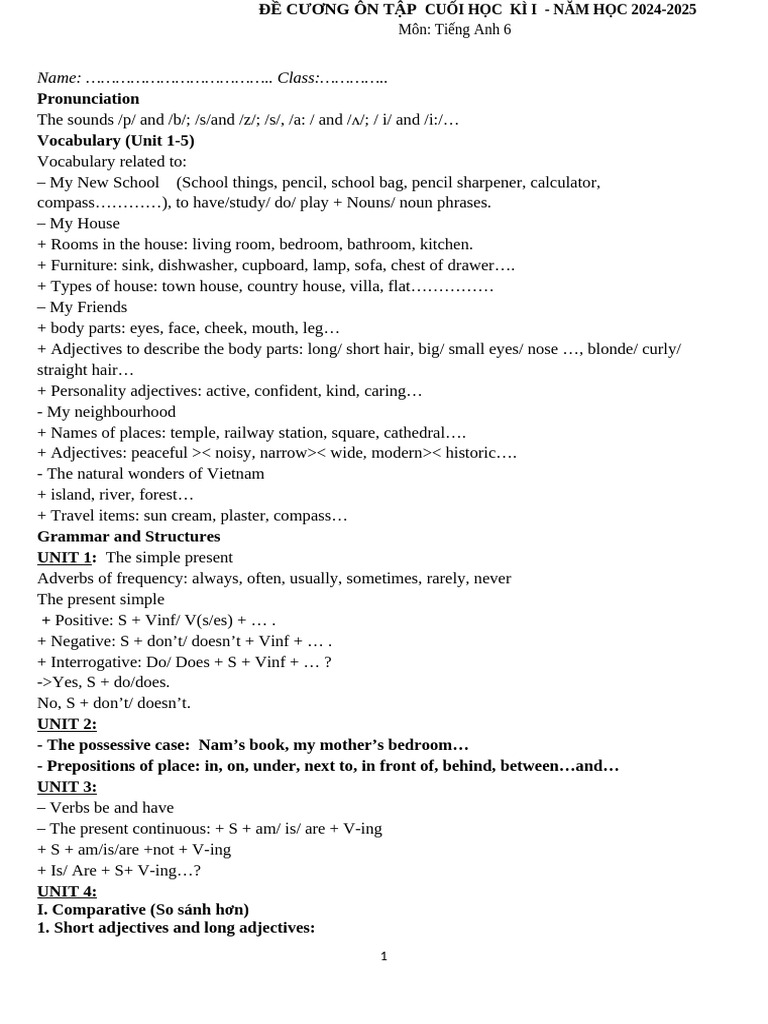 ĐC Hki Anh 6 2024-2025 | PDF | Adjective | Noun