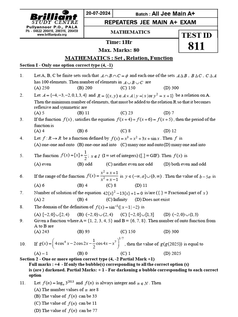A+ Exam 20-07-2024 (FT-25 Engg (Onl) ) | PDF | Function (Mathematics ...