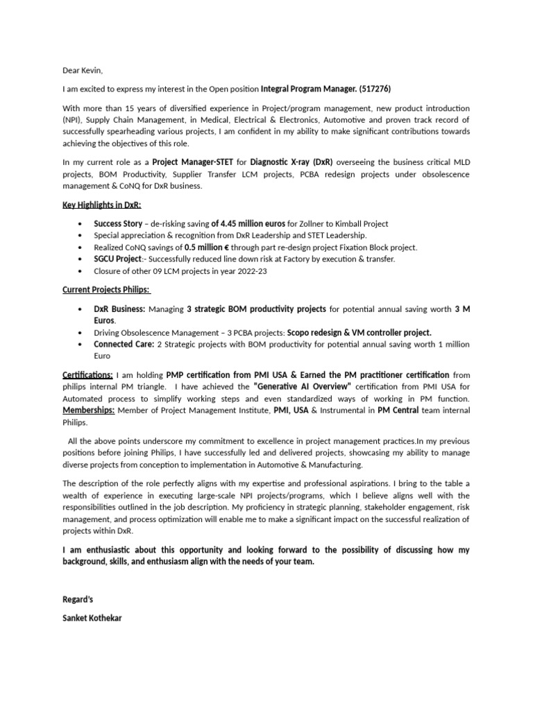 Cover Letter Format by Dinesh V | PDF | Business | Economies