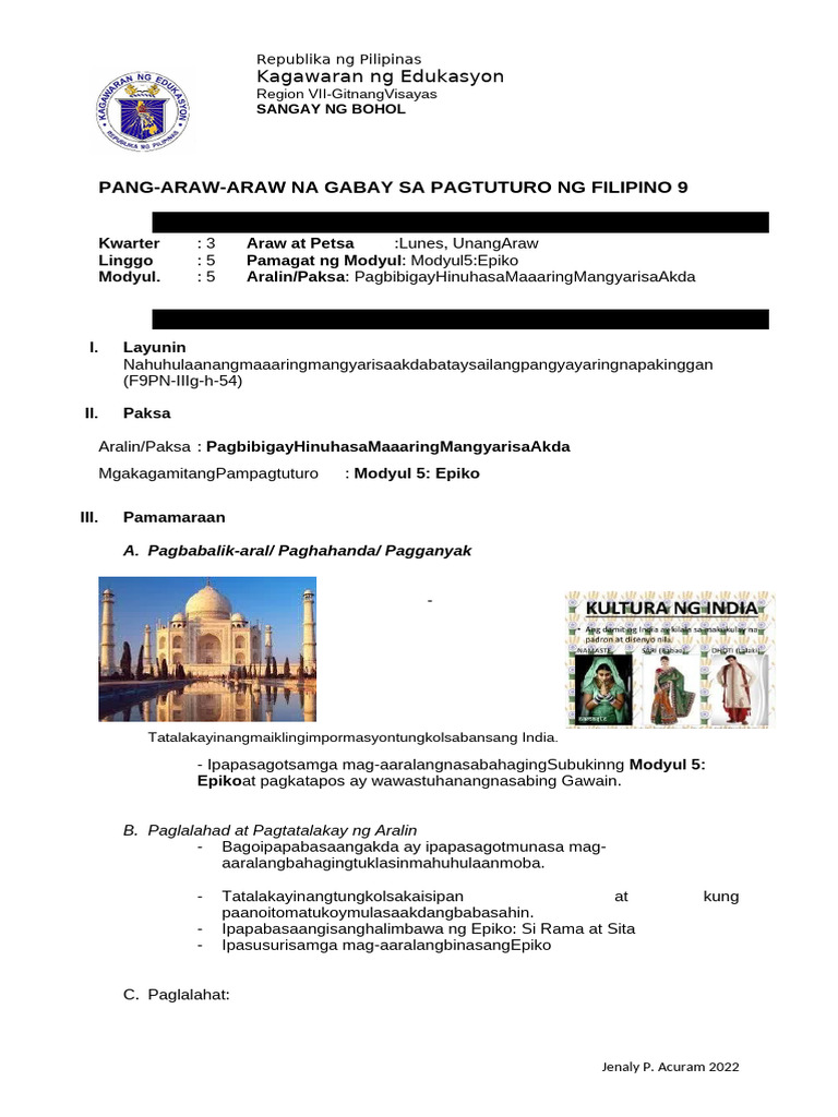 DLG Filipino 9 q3 Wk5 Day1 4 | PDF