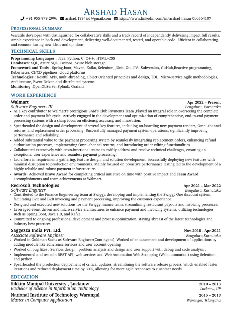 Arshad_Hasan_Resume | PDF | Software | Computer Engineering