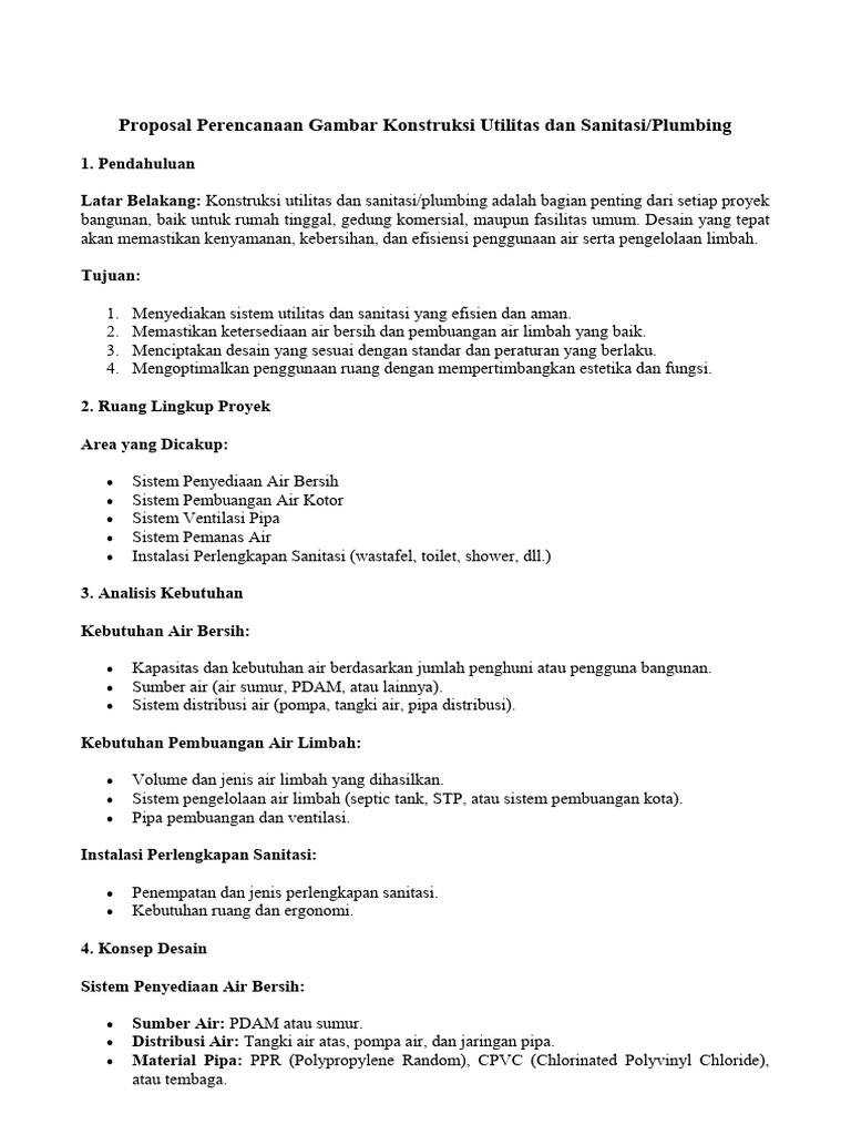 Contoh Proposal Perencanaan Gambar Konstruksi Utilitas Dan Sanitasi | PDF