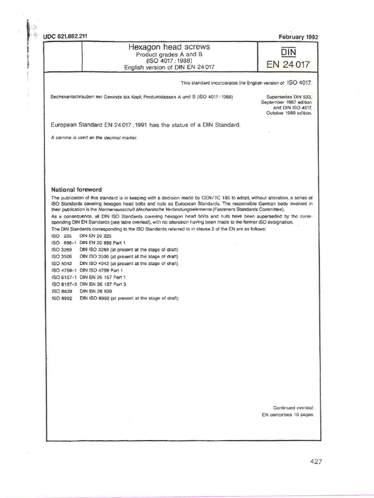DIN EN 24017 | PDF | Screw | Metalworking