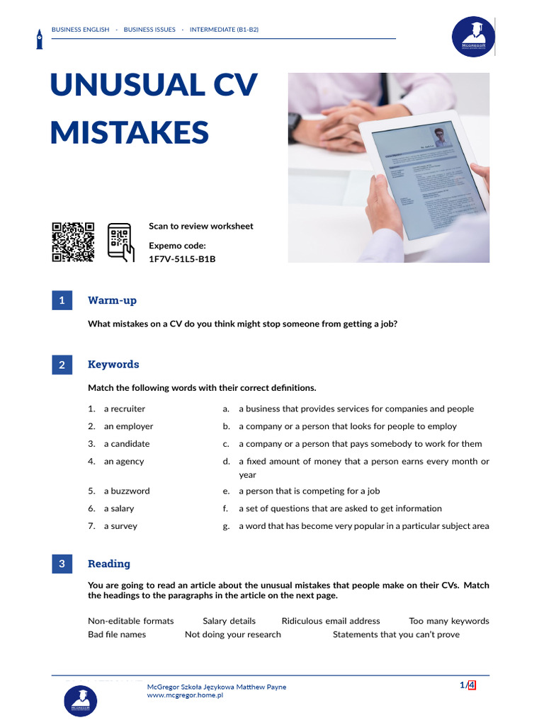Unusual Cv Mistakes British English Student B1 B2 | PDF | Linguistics ...