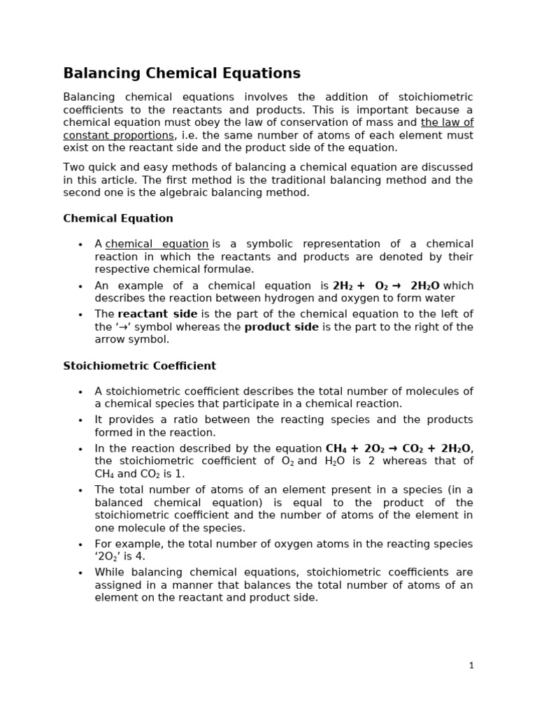 BALANCING CHEMICAL EQUATION | PDF | Stoichiometry | Hydroxide