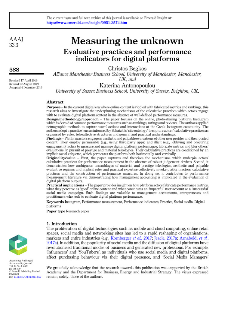 Measuring The Unknown Evaluative Practices and Performance Indicators For Digital Platforms ...