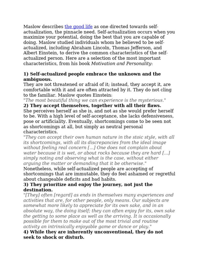 Qualities of Self Actualized People | PDF | Self Actualization | Social ...