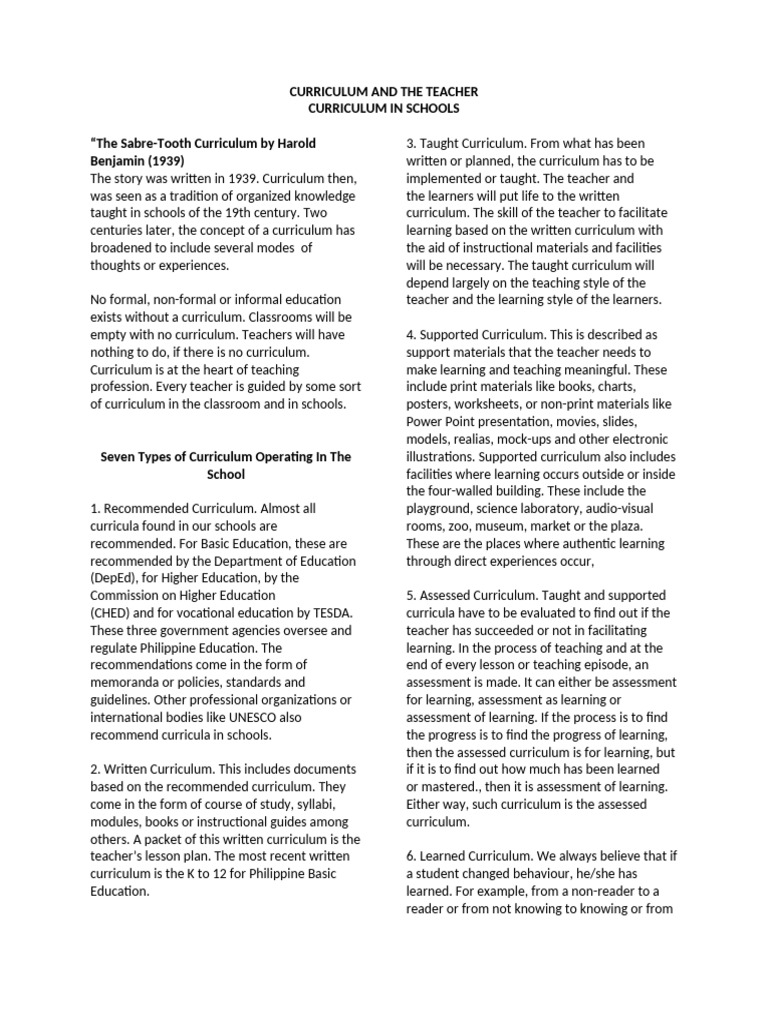 PED-3_THE-TEACHER-AND-THE-SCHOOL-CURRICULUM | PDF | Curriculum | Learning