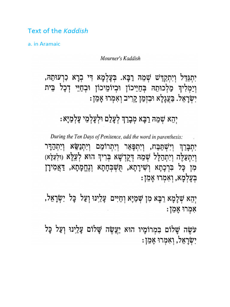Mourner's Kaddish Text and Transliteration | PDF