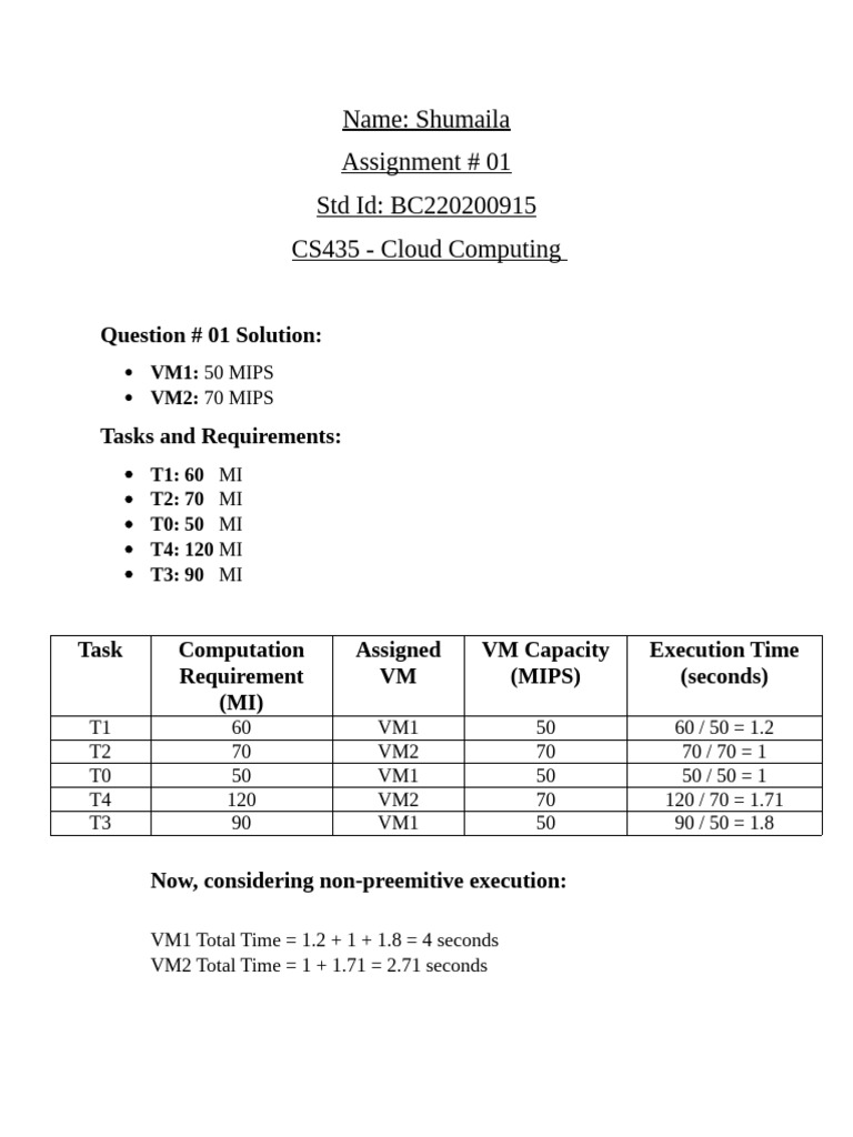 Cloud Computing Task Execution Analysis | PDF