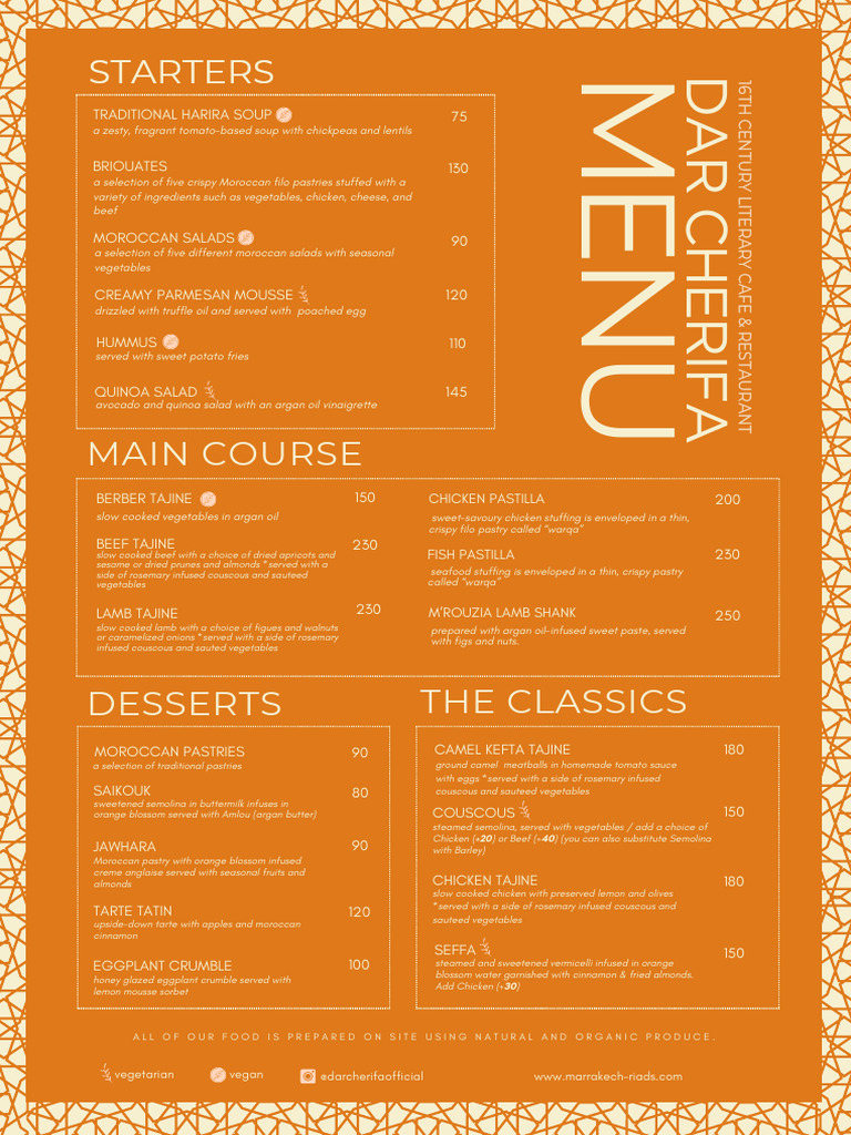 Menu-Dar-Cherifa-11-23 | PDF | Moroccan Cuisine | Food And Drink