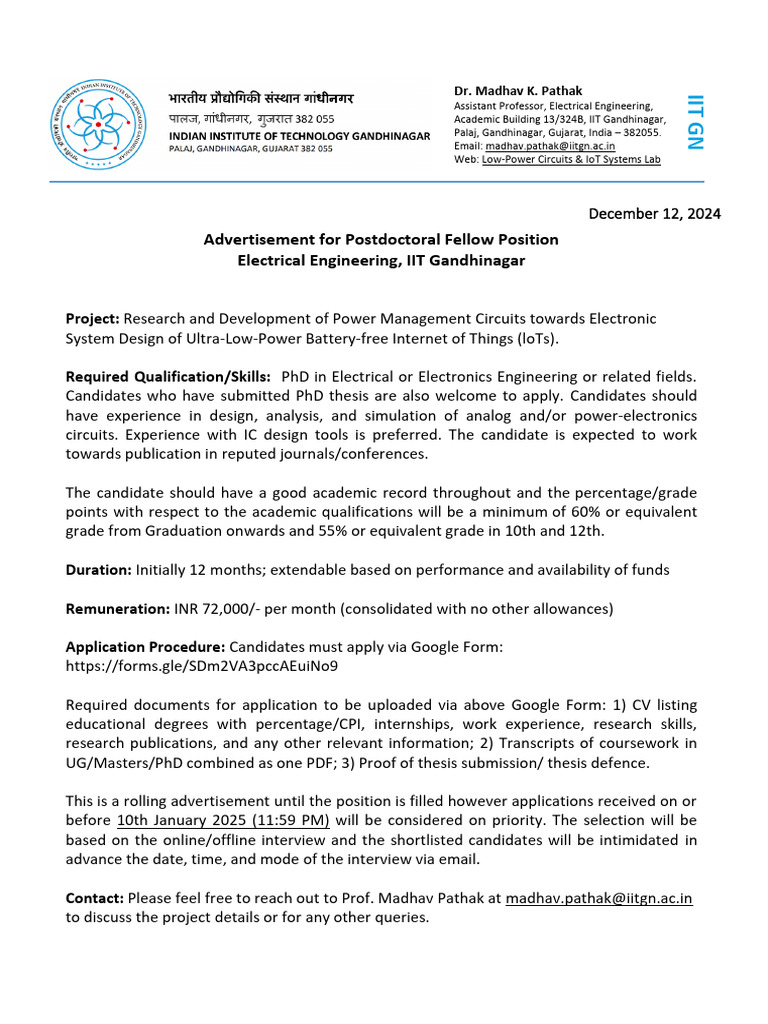 Postdoc Position in Power Management Circuits | PDF | Doctor Of Philosophy | Thesis