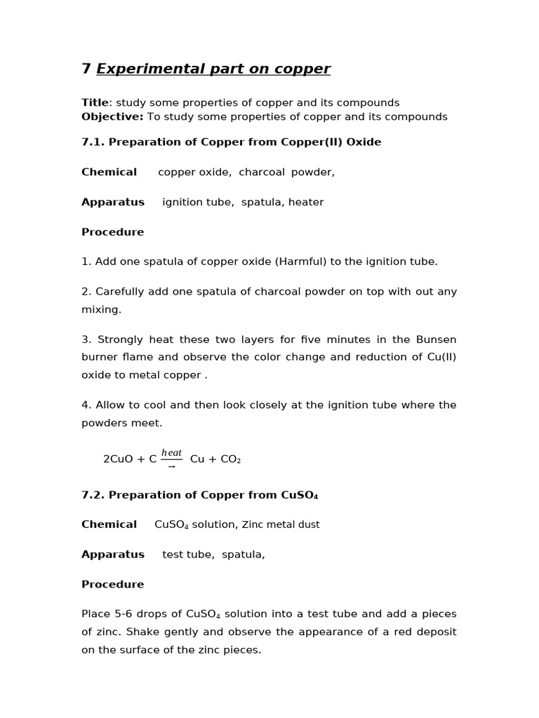 7 Experimental Part On Copper | PDF | Zinc | Copper
