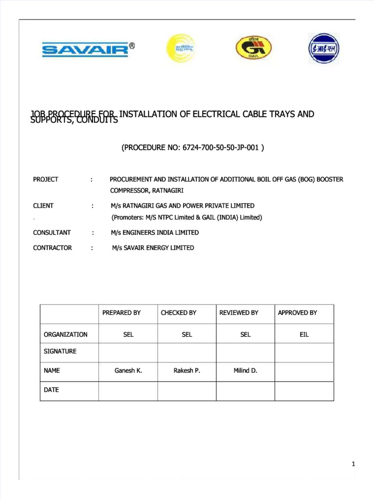 Electrical Cable Installation Procedure | PDF | Personal Protective ...