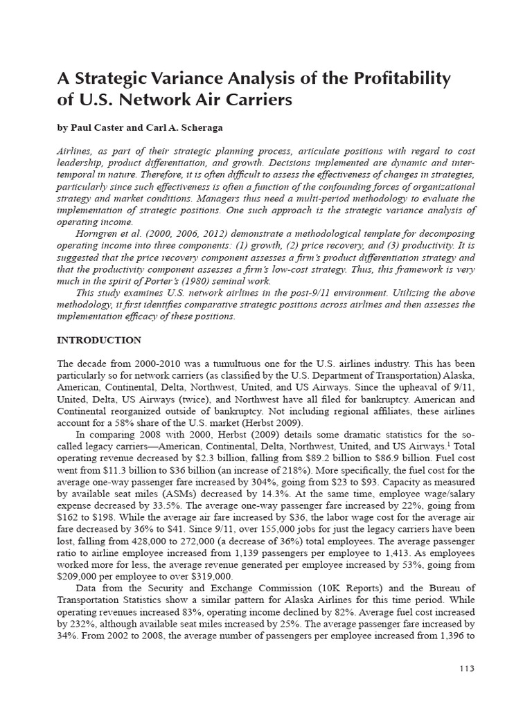 Variance Analysis of the Profitability | PDF | Airlines | Strategic ...