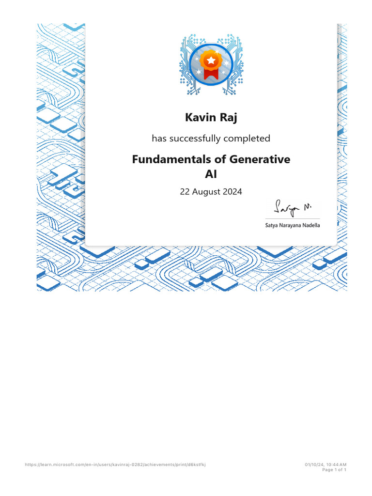 Kavin Raj Fundamentals of Generative AI: Has Successfully Completed | PDF