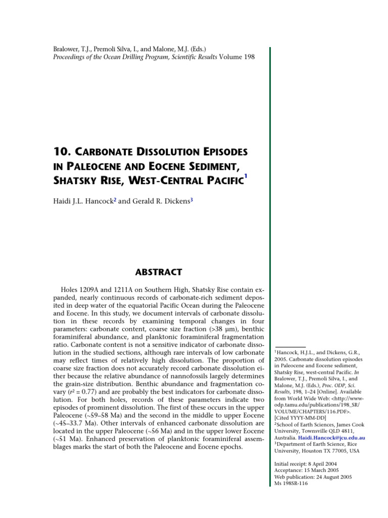 Carbonate Dissolution Episodes WC Pacific | PDF | Earth Sciences ...