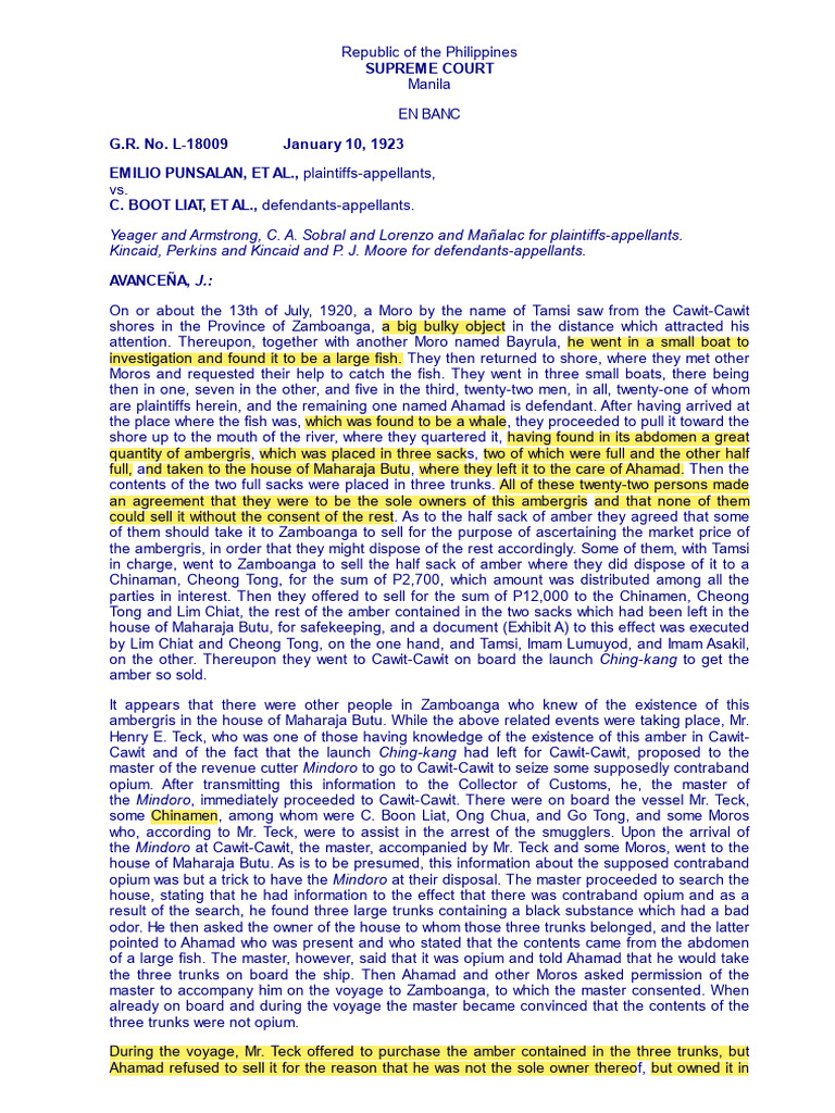 PUNSALAN vs. BOON LIAT GR No. 18009. January 10, 1923 | PDF | Witness ...