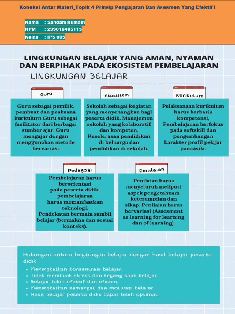 Koneksi Antar Materi_Topik 4 Prinsip Pengajaran Dan Asesmen Yang Efektif I | PDF