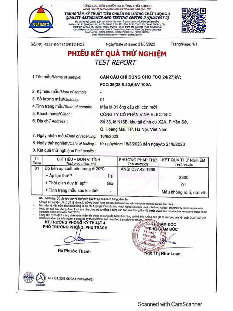 5. CCTR FCO 27.40.5KV-100A THỬ KN ÁP SUẤT TĨNH QT2.2023 | PDF