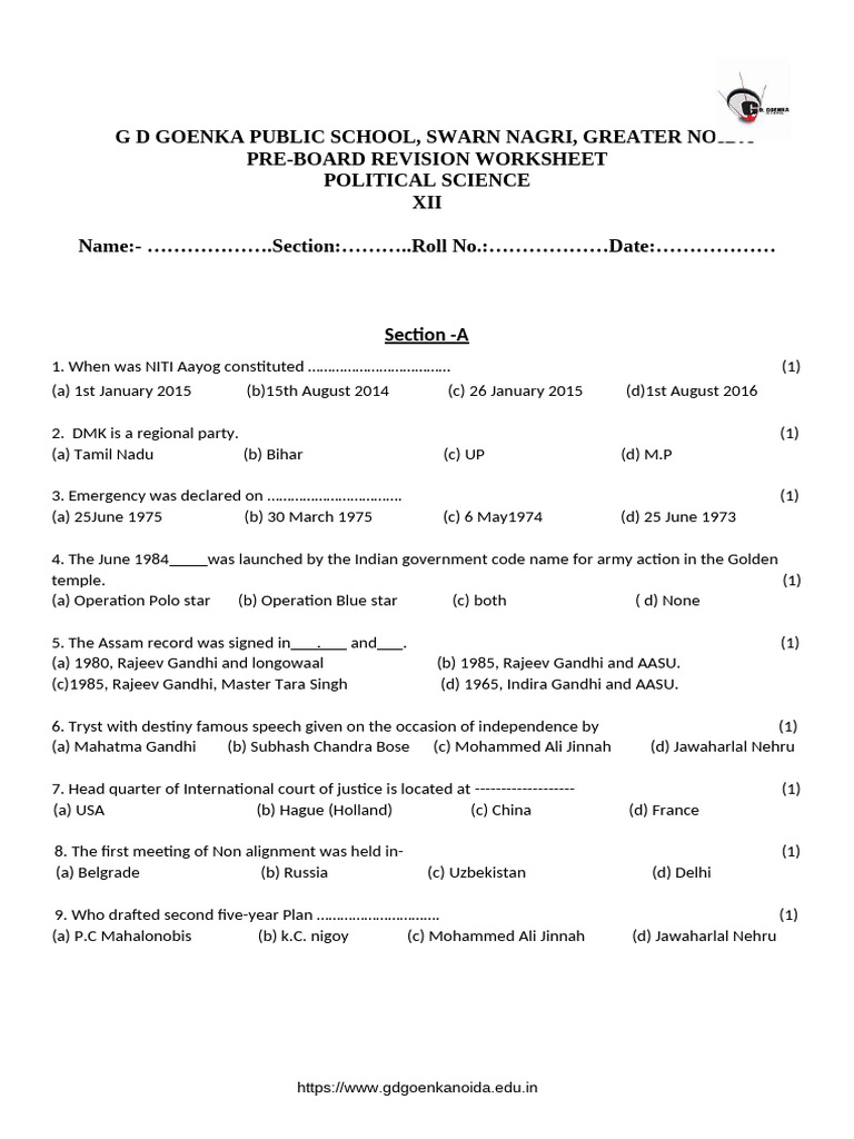 Political Science Pre-Board Worksheet | PDF | Soviet Union | World Politics