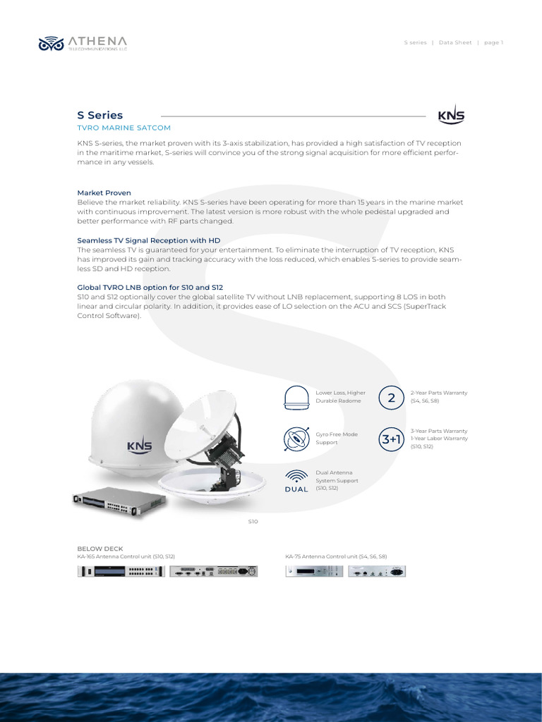 KNS S Data Sheet Athena | PDF | Communications Satellite | Broadcast Engineering
