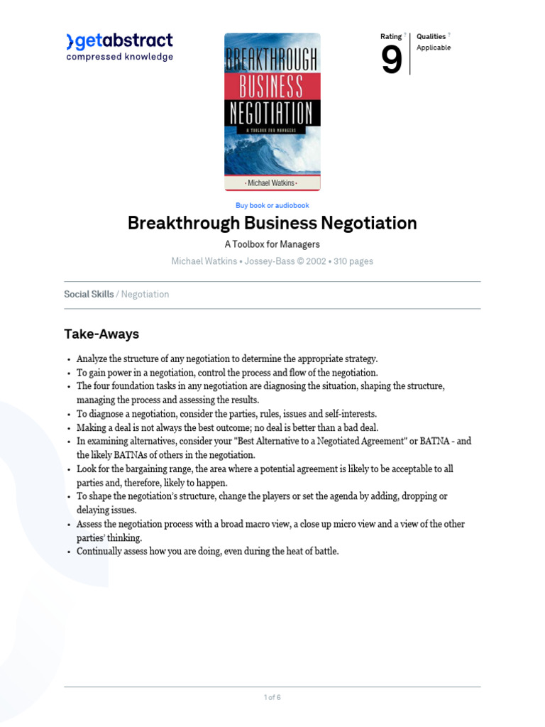 Breakthrough Business Negotiation Watkins en 2517 | PDF | Negotiation ...