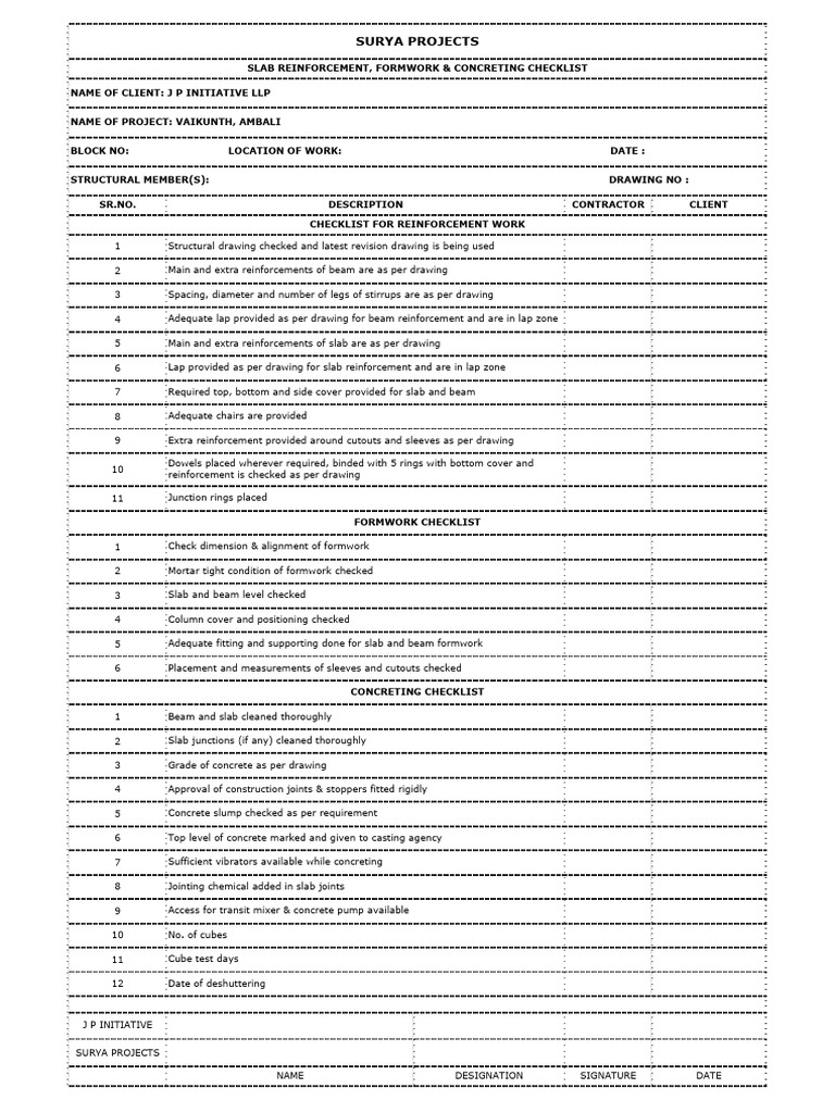 CHECKLIST_SLAB | PDF | Concrete | Building Engineering