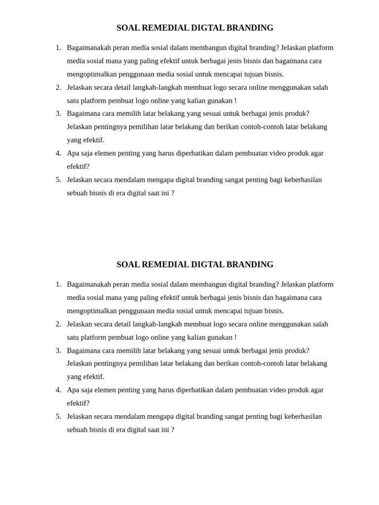 SOAL REMEDIAL DIGTAL BRANDING - SAS 2024 | PDF
