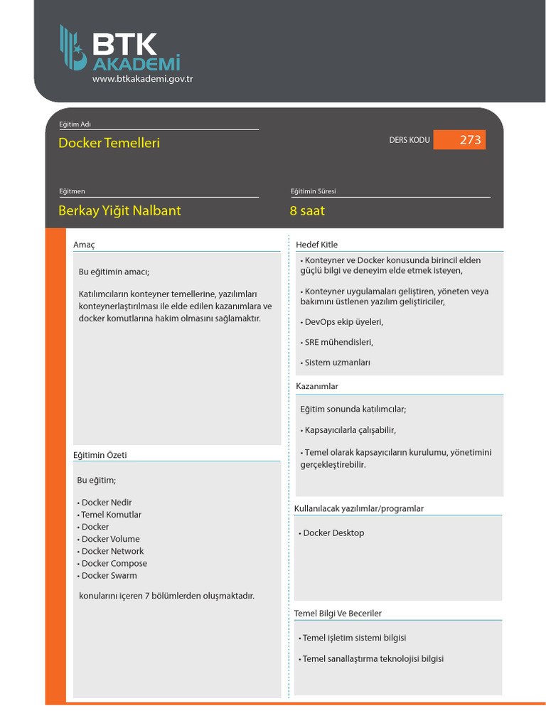 Docker Temelleri Eğitim Bilgi Formu | PDF