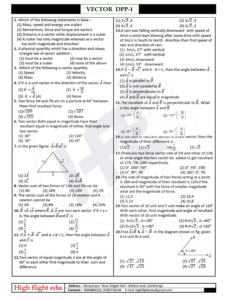 VECTOR DPP1 | PDF | Euclidean Vector | Angle