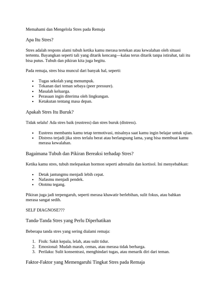 Memahami Dan Mengelola Stres Pada Remaja | PDF