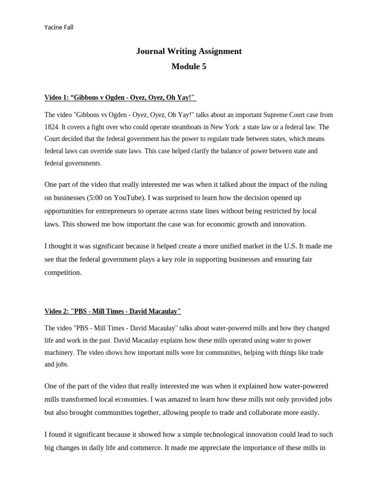 Journal Writing Assignment | PDF | Society Of The United States ...