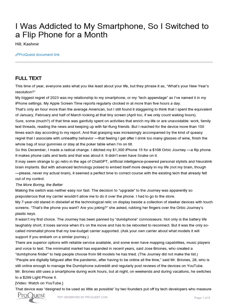 I Was Addicted To My Smartphone | PDF | Smartphone | Telephone