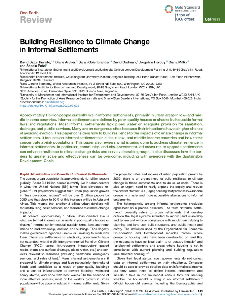 Resilience Strategies for Informal Settlements | PDF | Climate ...