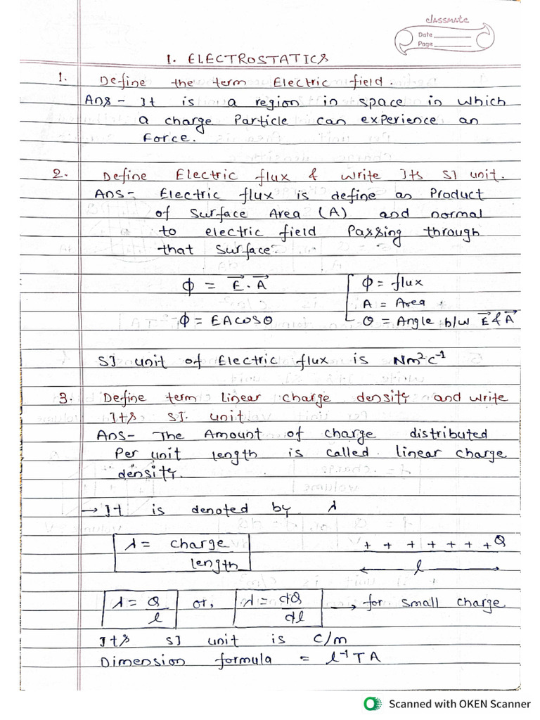 Electrostatics Short Note | PDF