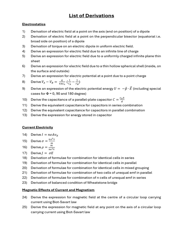 G12 List of Derivations | PDF | Inductance | Applied And ...