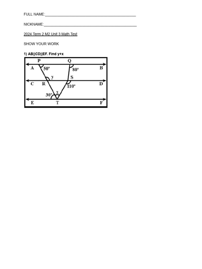 2024 M2 Unit 3 Math Test Questions | PDF