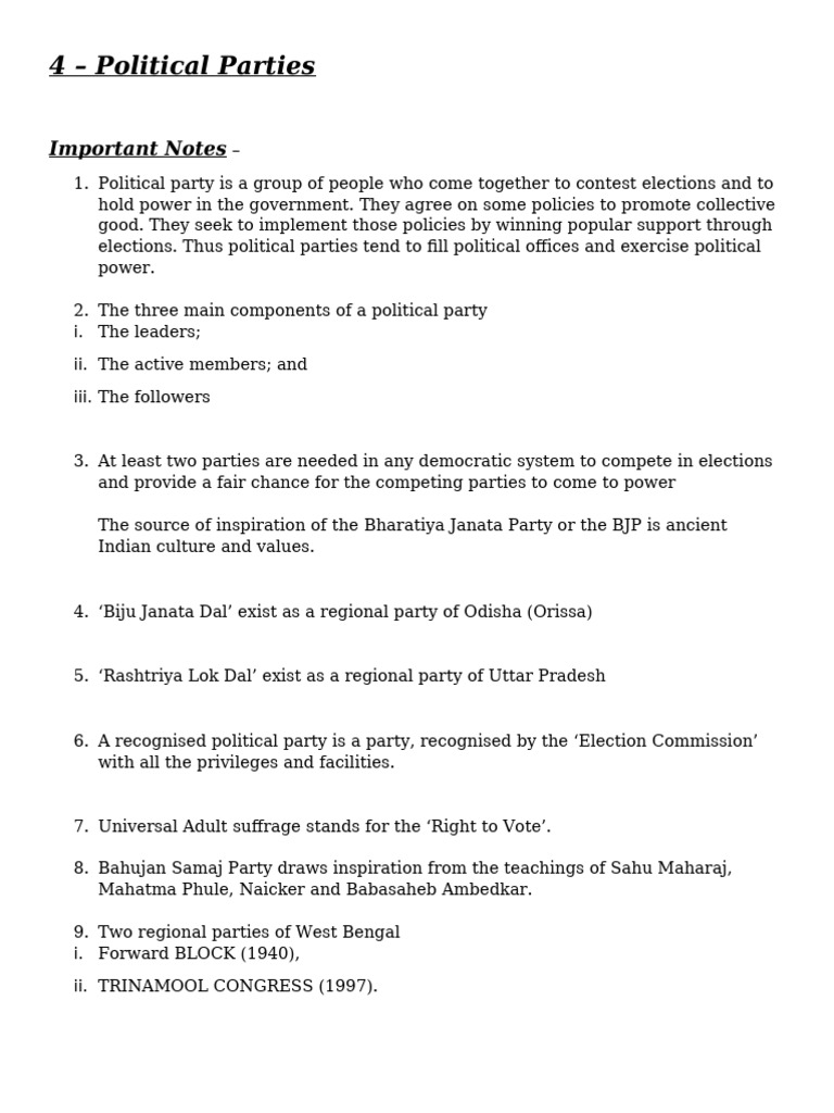 Ch 4- Political parties | PDF | Political Parties | Elections