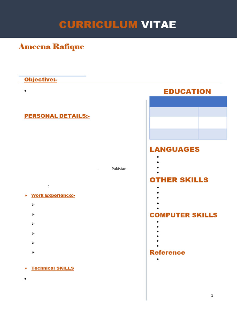 Ameena Rafique ( CV )-1 | PDF | South Asia | Pakistan