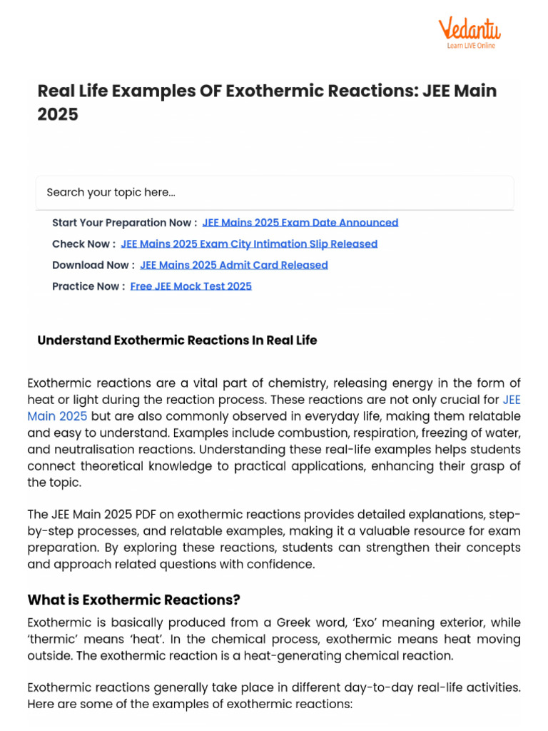 Real Life Examples of Exothermic Reactions_ JEE Main 2025 | PDF