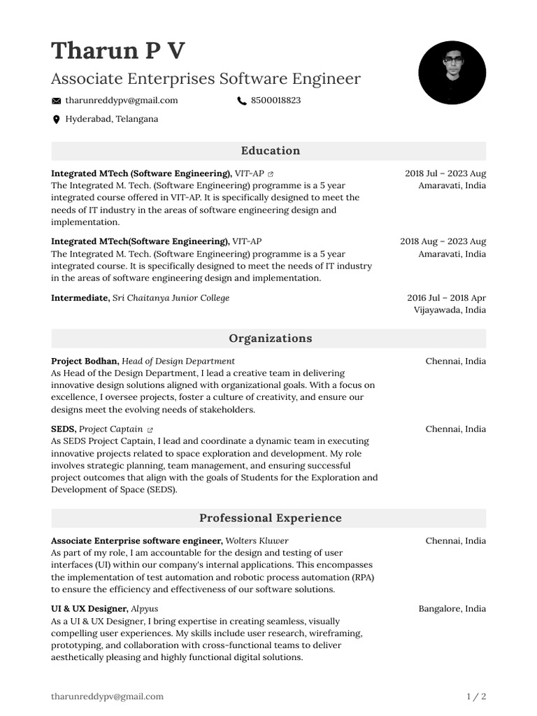 Tharun_P_V_Resume | PDF | Software | Software Engineering