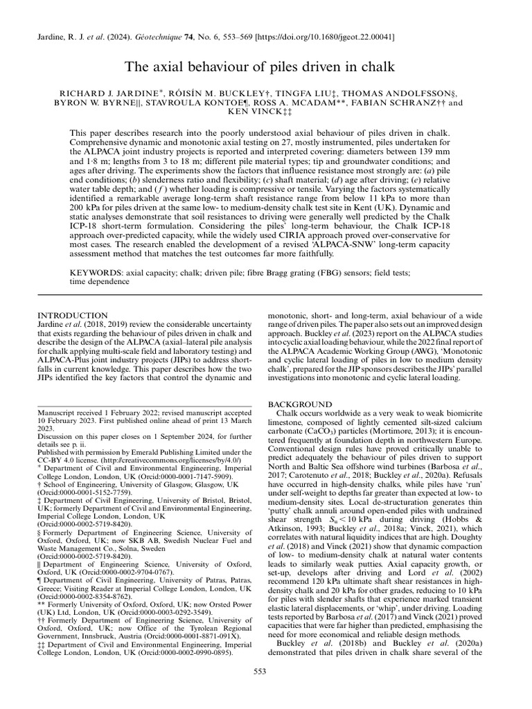 Jardine Et Al 2023 The Axial Behaviour of Piles Driven in Chalk | PDF ...