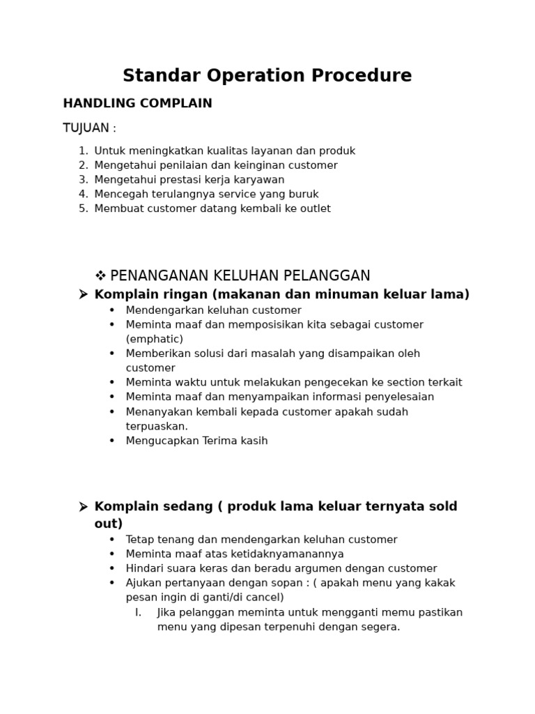 SOP Handling Complaint | PDF
