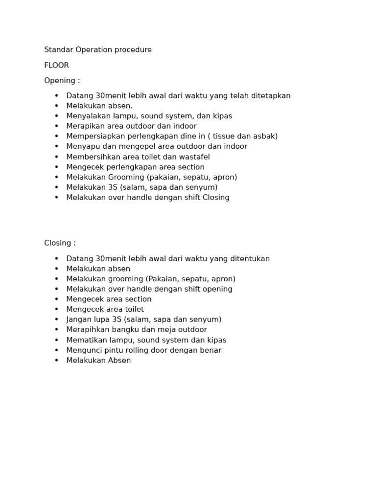 Contoh SOP Floor | PDF