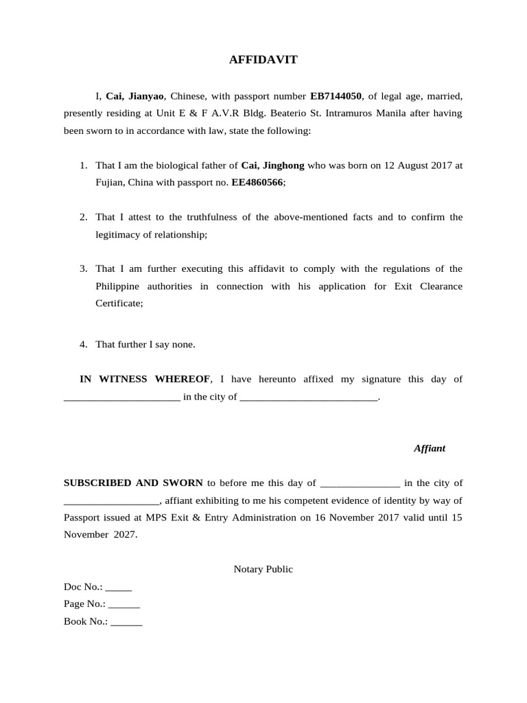AFFIDAVIT OF RELATIONSHIP | PDF