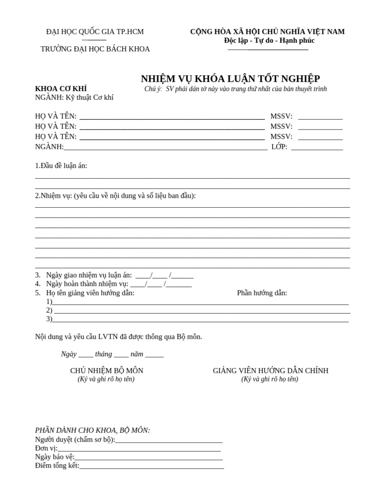 Mẫu-Nhiem Vu Khoa Luan Tot Nghiep | PDF