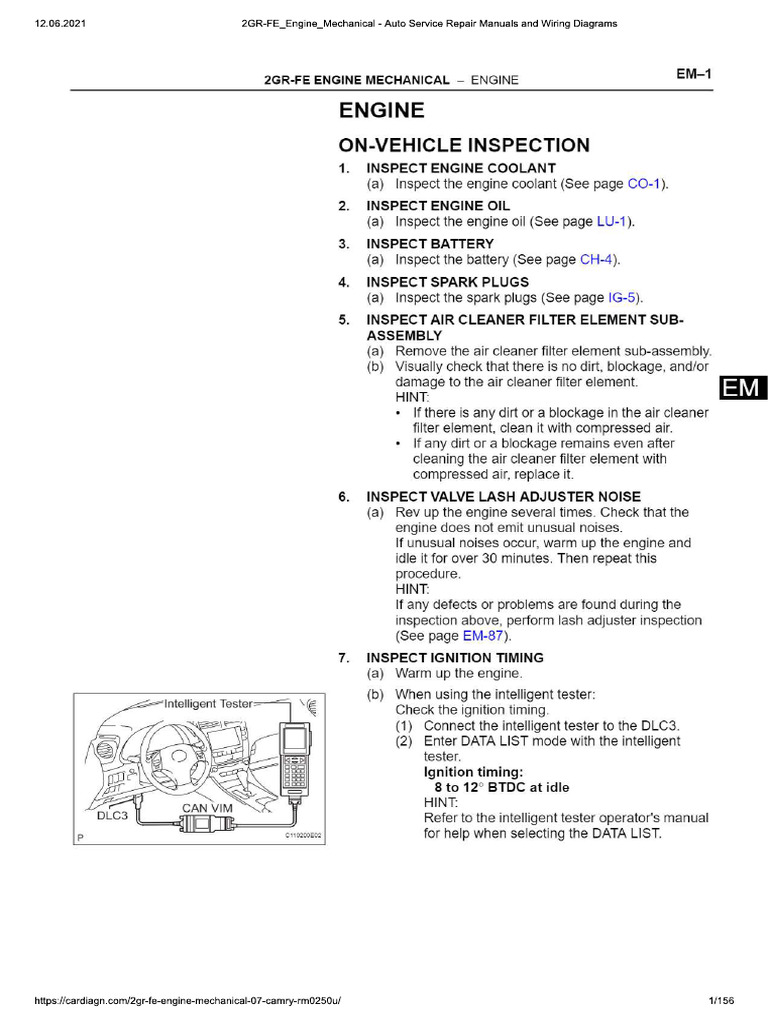Camry 2GR-FE Engine Mechanical (EM) | PDF