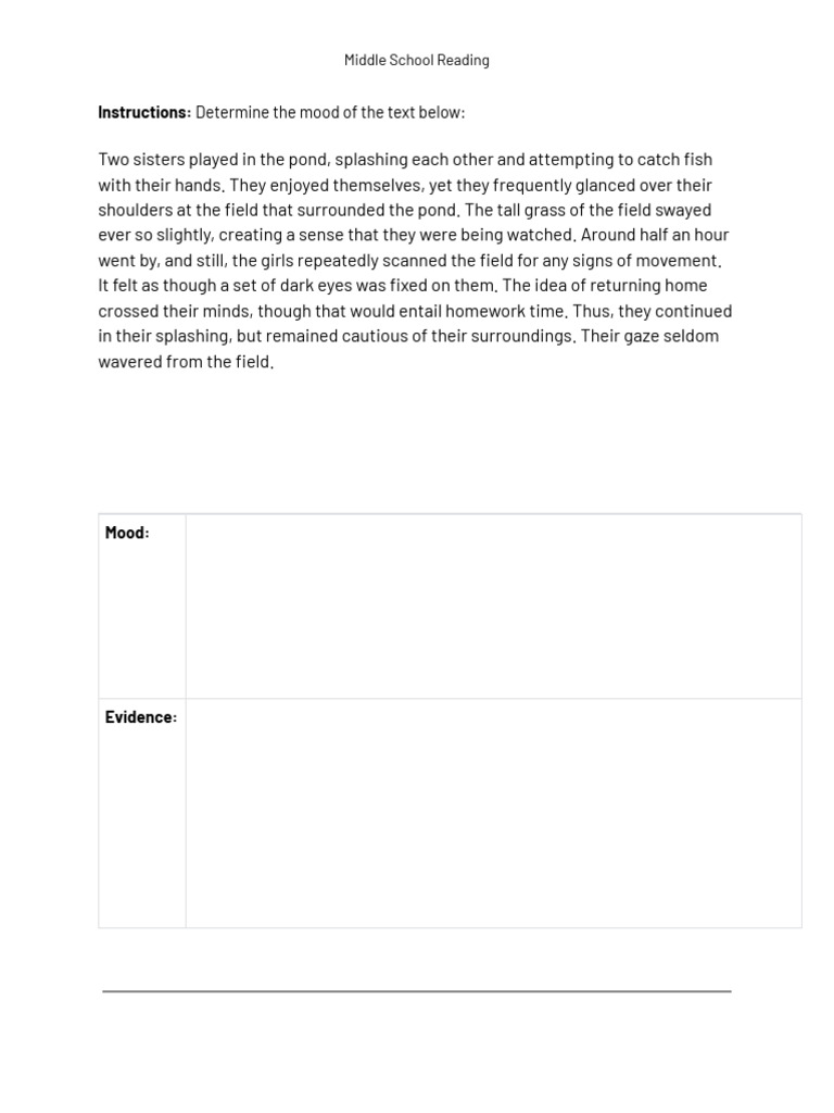 Middle School Reading - Tone and Mood | PDF